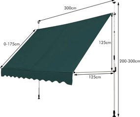 Costway Upínací markýza 300 cm široká balkónová markýza bez vrtání, odolná proti