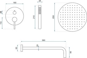Rea Lungo, podomítková sprchová sada + BOX, zlatá matná, REA-P4160