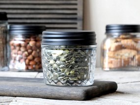 Skleněná dóza s černým šroubovacím víčkem Storage Jam - Ø 8*9 cm/ 0,26l