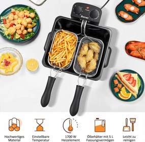 Costway Fritéza s tukem 5 L z nerezové oceli 1700 W s 3 fritovacími košíky