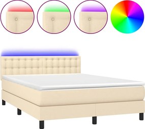 Box spring postel s matrací a LED krémová 140x190 cm textil 3133474
