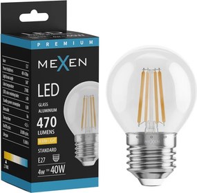 Mexen Vintis, LED filamentová žárovka E27, G45, 4 W, teplá bílá 2700K, čirá, L156-E27-0427-00