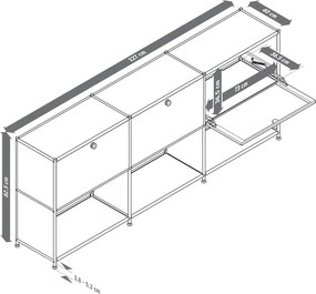 Tchibo - Kovová odkládací skříňka »Cn3« se 3 přemístitelnými výklopnými dvířky - barva: šedá