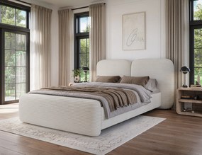 Postel Ollival 180x200 s kovovým roštem a úložným prostorem, bílý velur