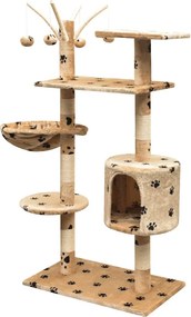 Škrabadlo pro kočky sisalové sloupky 125cm béžová potisk tlapek 170483