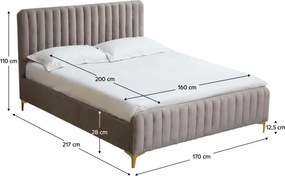 Čalouněná postel KAISA 160x200, šedohnědá Velvet / zlatý chrom Kondela 0000264354