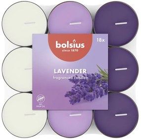 Bolsius Čajové 18ks, 260g, doba hoření 18x3,5hod, Lavender basic tříbarevné, vonné svíčky