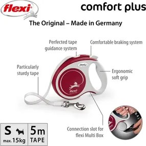 FLEXI Vodítko Comfort Plus S 5 m červené / Samonavíjecí / Do 15 kg / S