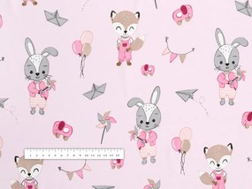 Biante Dětský bavlněný povlak na polštář Sandra SA-466 Zajíčci a lišky s balónky na růžovém 50 x 50 cm