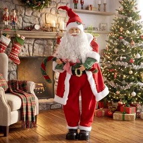 HOMCOM Zpívající a tancující Santa Claus, 120 cm, stojící animovaná vánoční postava se svícnem a pytlem, aktivovaná zvukem / dotykem