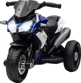 HOMCOM Dětská elektrická motorka se 3 koly pro děti od 3 let s 6V dobíjecí baterií, hudební klakson, světlomety 86x42x52 cm černá a modrá | Aosom