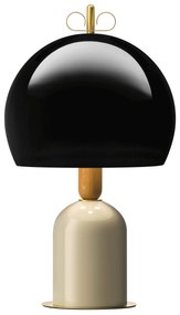 Il Fanale N4A3EO Bon Ton, stolní lampa z mosazi, dřeva, béžová základna, černé stínítko, 3x10W E14, výška 61,1cm