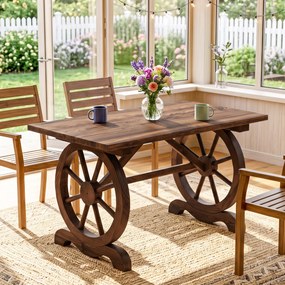 Outsunny Zahradní stůl z masivního dřeva Balkonový stůl Dřevěný stůl ve tvaru kola Odolný proti povětrnostním vlivům Přírodní 113 x Š60 x V65 cm | Ao…
