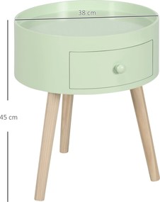 HOMCOM Kulatý Kavový Stolek - Noční Stolek - Skandinávský Design Stolek se Zásuvkou a Šikmými Pevnými Dřevěnými Nohami Zelený | Aosom