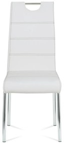 AUTRONIC Jídelní židle, potah bílá ekokůže, černé prošití, kovová čtyřnohá chromovaná pod