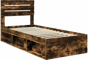 Rám postele s čelo Kouřový dub 75 x 190 cm Masivní borové dřevo 3411475