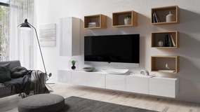 Moderní sestava do obývacího pokoje Calabrini 37 - bílá/bílý lesk/dub
