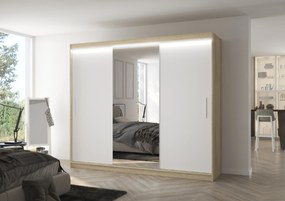 ADRK Furniture Posuvná skříň se zrcadlem a LED osvětlením DENIS 250 SW-DEN-S+W-250+L-V367