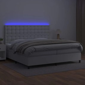 Box spring postel s matrací a LED bílá 200x200 cm umělá kůže 3135964
