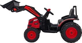 Ramiz Dětský bagr-traktor na baterie červený + pohyblivé rameno s lžící + dálkové ovládání + pomalý start + FM rádio + LED