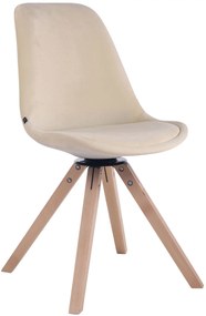 Otočná židle Troyes ~ samet, dřevěné nohy hranaté natura - Krémová