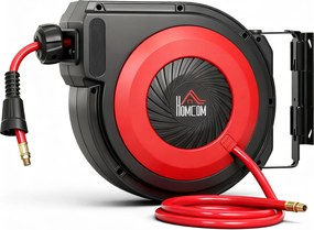 HOMCOM automatický naviják vzduchové hadice 15 m + 1,5 m s rychlospojkou 1/4", hadice 3/8" (9,5 × 15,8 mm), max. tlak 10 bar, 180° otočný, montáž na z