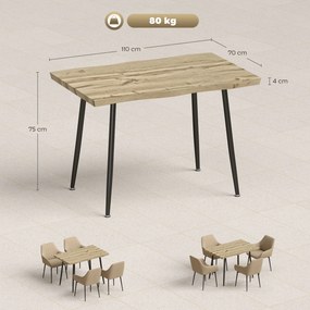 Jídelní stůl HOMCOM pro 4 osoby, 110 × 70 × 75 cm, moderní severský design, ocelový rám, deska s dubovým dekorem
