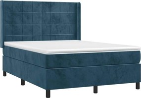 Box spring postel s matrací a LED tmavě modrá 140x190 cm samet 3139563