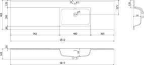 Mexen Orio, koupelnová skříňka 160 cm s pravým umyvadlem Otis, 1S, 1D, bílá matná, 91A13-16047-3-BBFF01-W18P01