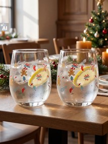 Sinsay - Vánoční sklenice s potiskem perníčků, vánočních stromků a cukrových hůlek 2 pack - clear