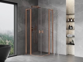 Mexen, Mexen Mist L Duo sklápěcí sprchový kout 105 x 105 cm, transparentní, broušená měď - 8A4L-105-105-65-00