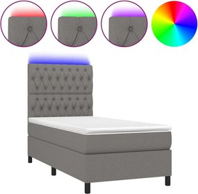 Box spring postel s matrací a LED tmavě šedá 100x200 cm textil 3135094