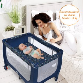 Costway 2 v 1 Cestovní postýlka a ohrádka – 125 × 65 × 76 cm, modrý