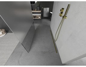 Mexen Kioto, průchozí sprchová zástěna 100 x 200 cm, 8mm čiré sklo/námraza, 2x zlatá stabilizační rozpěra, 800-100-002-50-35