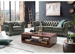 furniture-nabytek.cz - Masivní třímístná pohovka Chesterfield z pravé kůže, zelená – 200×90×72 cm