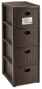 STEFANPLAST Úložný plastový regál Elegance Slim, 4 zásuvky, hnědý