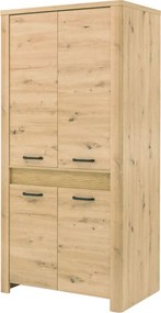 Skříň čtyřdveřová s led osvětlením Moris 96x200x60 cm Dub artisan