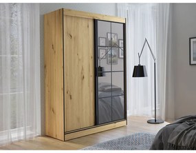 Šatní skříň s posuvnými dveřmi Birelto II 150 2D, Barva: dub artisan / dub artisan + černá