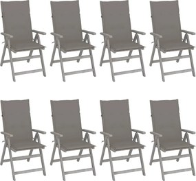 vidaXL Zahradní polohovací židle s poduškami 8 ks akáciové dřevo [3075141] Barva: Šedá