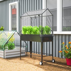 Podlokálně zvýšený záhon Outsunny s PVC krytem, zvýšený květináč na kolečkách, rolovací zipová dvířka a odtokový otvor, mini skleník na zeleninu, kvě…