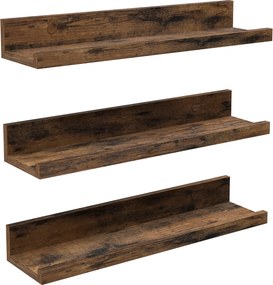 Sada 3 ks nástěnných polic TAYLOR 38x10 cm, rustikálně hnědé
