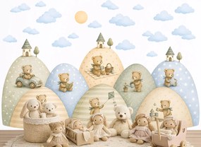 Medvídci na kopcích samolepící tapety do dětského pokoje arch 75 x 37 cm