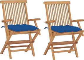 vidaXL Zahradní židle s mi poduškami 2 ks masivní teak [3062513] Barva: Modrá