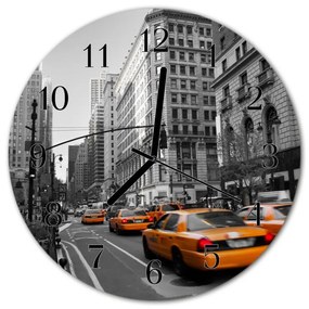 Skleněné hodiny kulaté Taxi New York