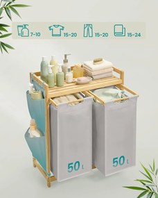Koš na prádlo Kapa 100 l z bambusu šedý/hnědý