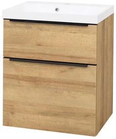 Mereo Mereo, Mailo, koupelnová skříňka s umyvadlem z litého mramoru 61 cm, bílá, dub, antracit, CN520MB
