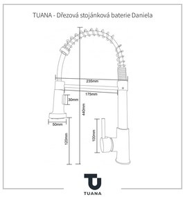 Tuana Daniela, dřezová stojánková baterie s výsuvnou hubicí, černá matná, CER-TU-428197