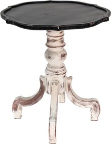 Krémový antik dřevěný stolek s černou odkládací deskou Frances - Ø 66*75 cm