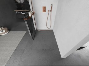 Mexen Kioto+ L, sprchová zástěna Walk-In s poličkou a věšákem 90 x 200 cm, 8mm čiré sklo černý vzor, ​​růžové zlato profil, 800-090-123-60-77