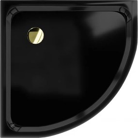 Mexen Flat polokulatá vanička do sprchového koutu slim 80 x 80 cm, Černá, sifon Zlatá - 41708080G
